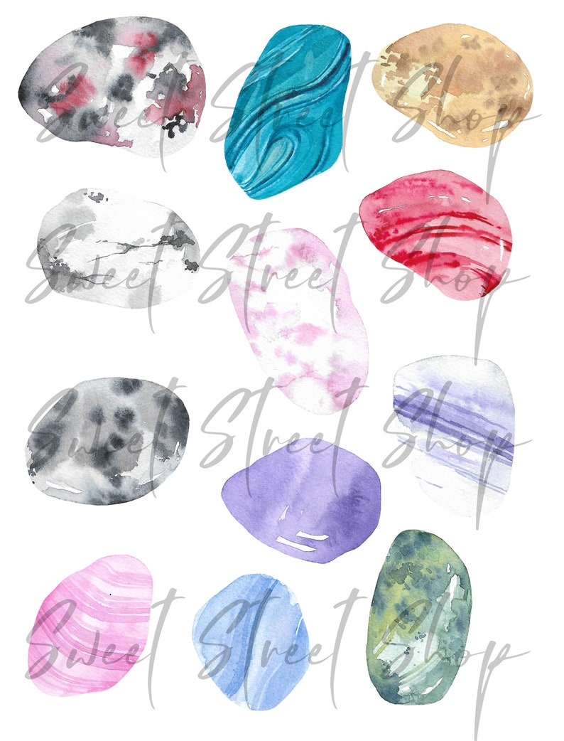 Gemstones Clip Art Watercolor Handpainted Digital Clipart Rocks ...