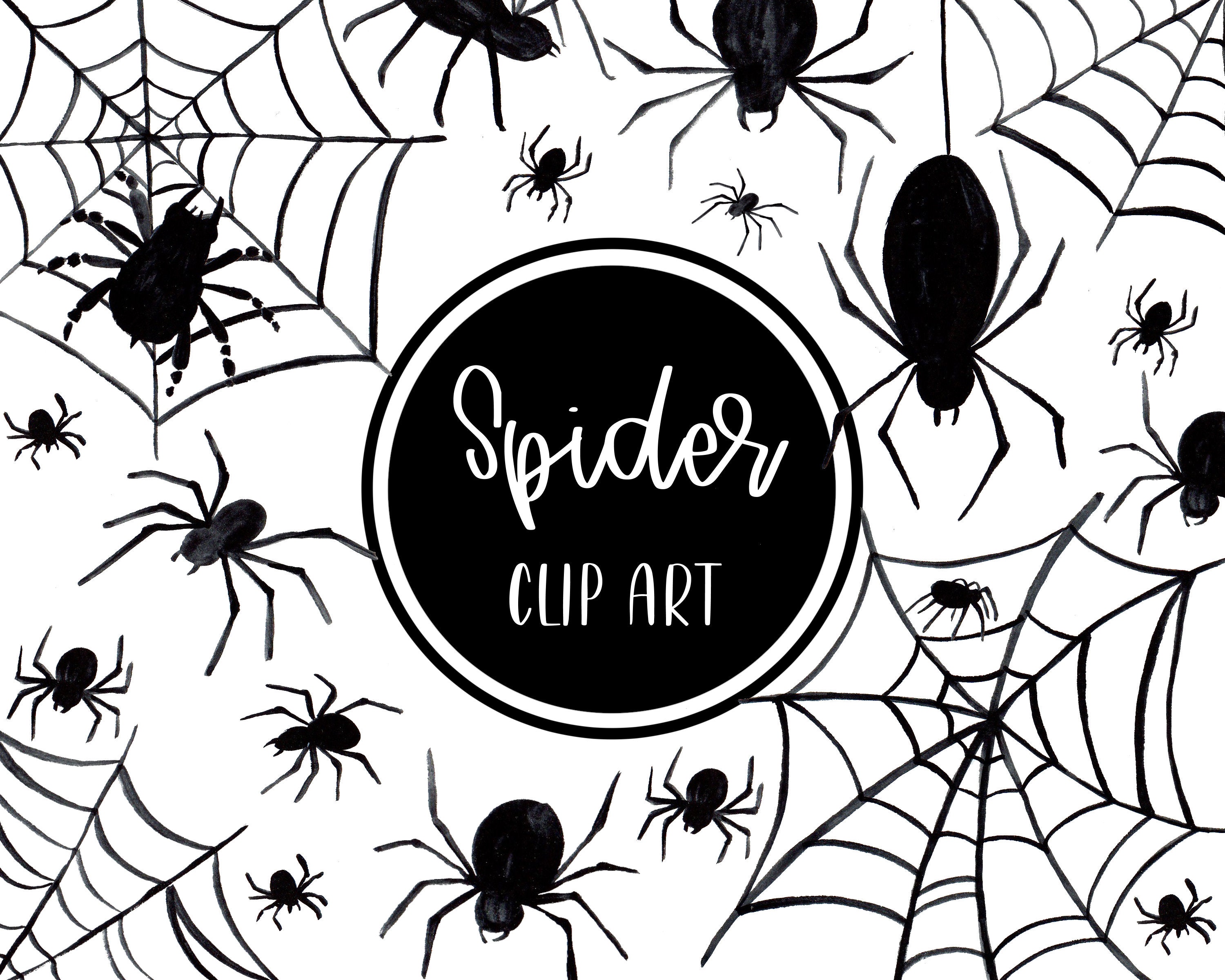 Halloween Spider Clip Art Watercolor Handpainted Animal Spider's Web ...
