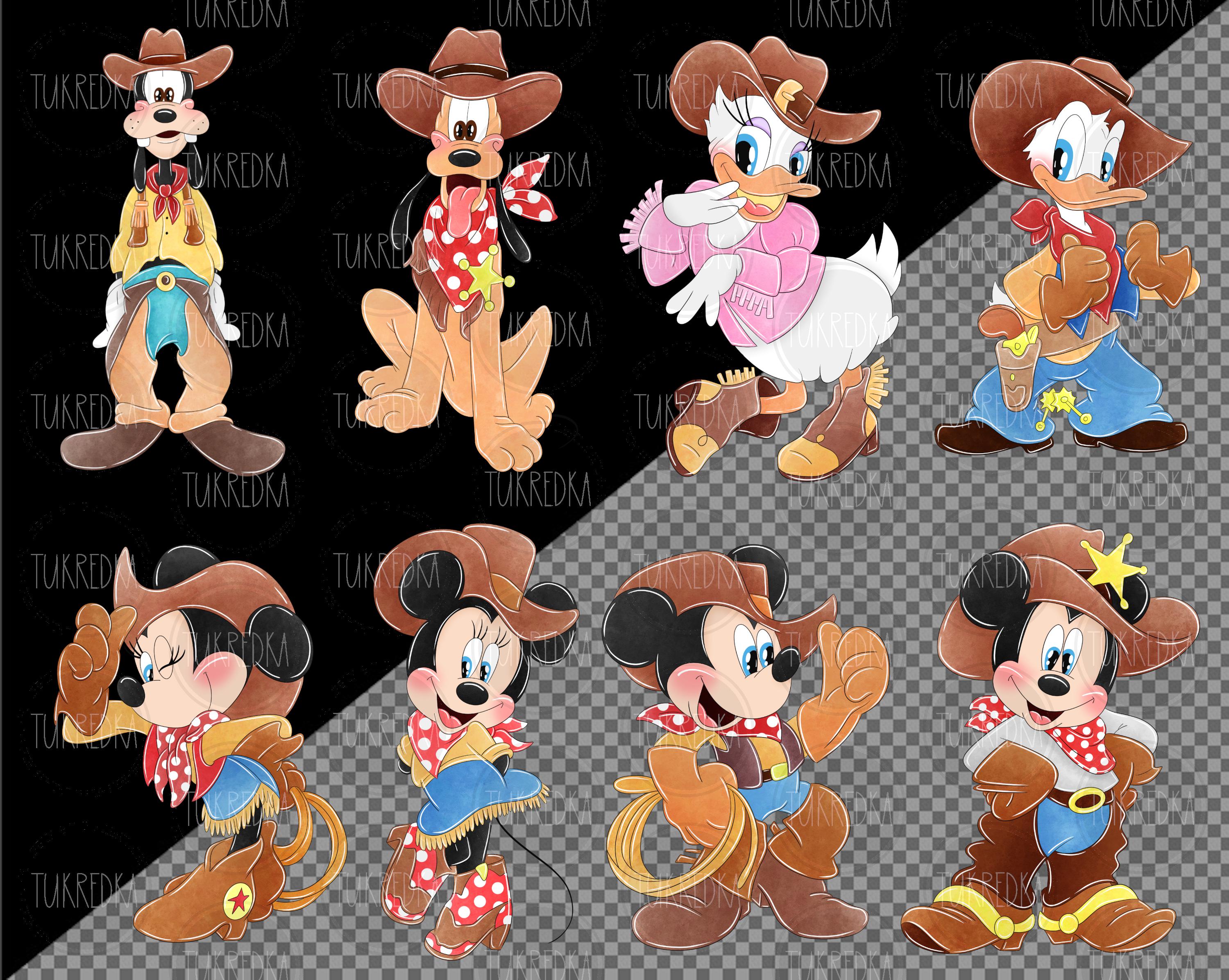 Set of Mickey and Minnie Mouse Cowboy Clipart, PNG Clip Art, Cartoon ...
