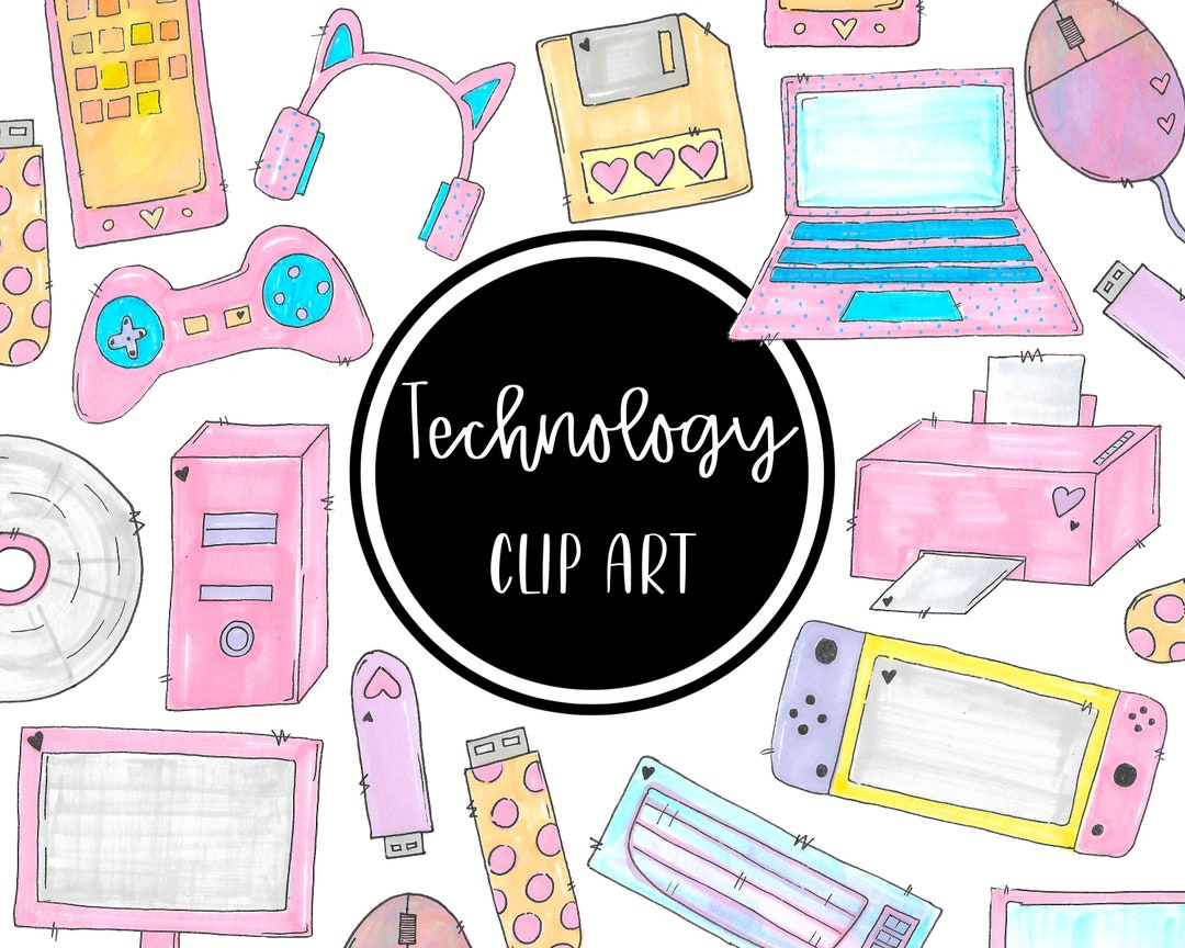 Technology Cute Pink Pastel Clipart Clip Art Watercolor Handpainted ...