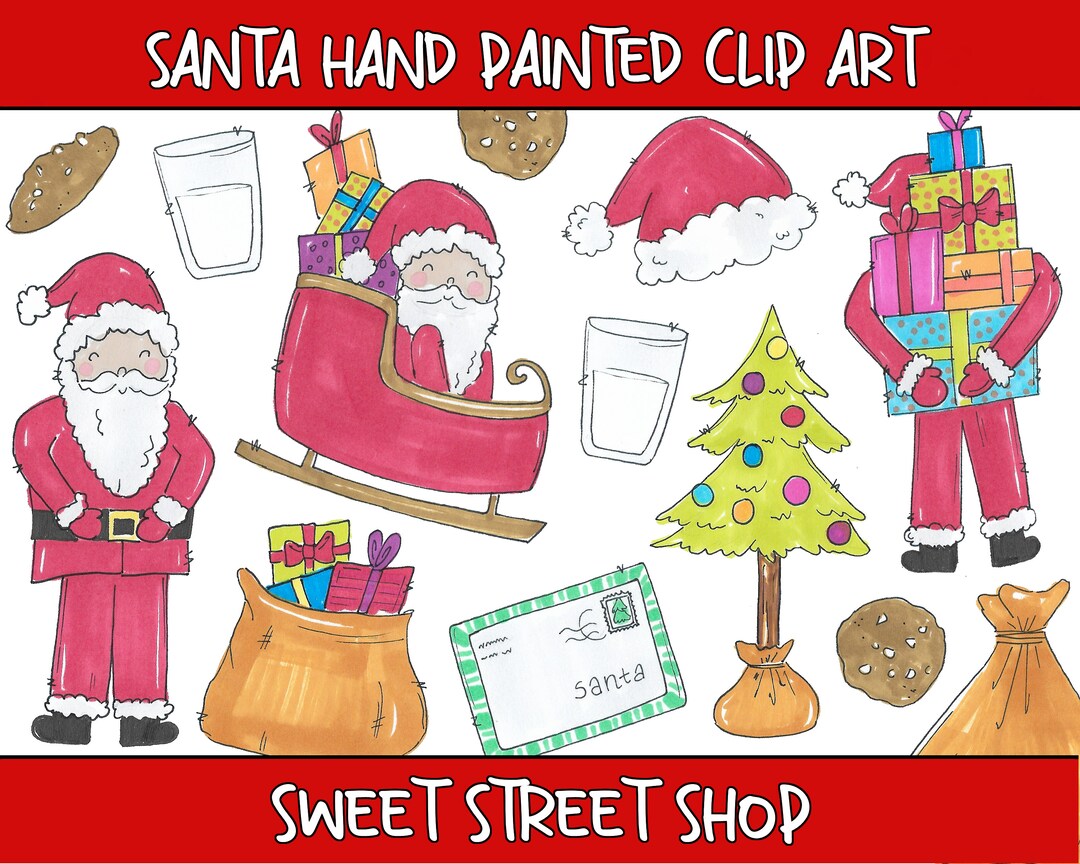 Santa Clipart Christmas Clip Art Handpainted Digital Clip Art - Etsy