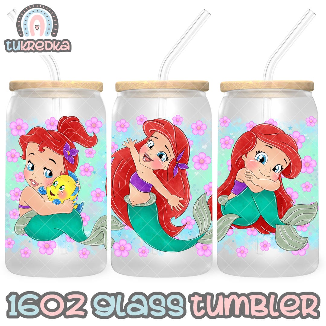 Princess Ariel Cup PNG File DIGITAL DOWNLOAD 16oz Glass Tumbler Design ...