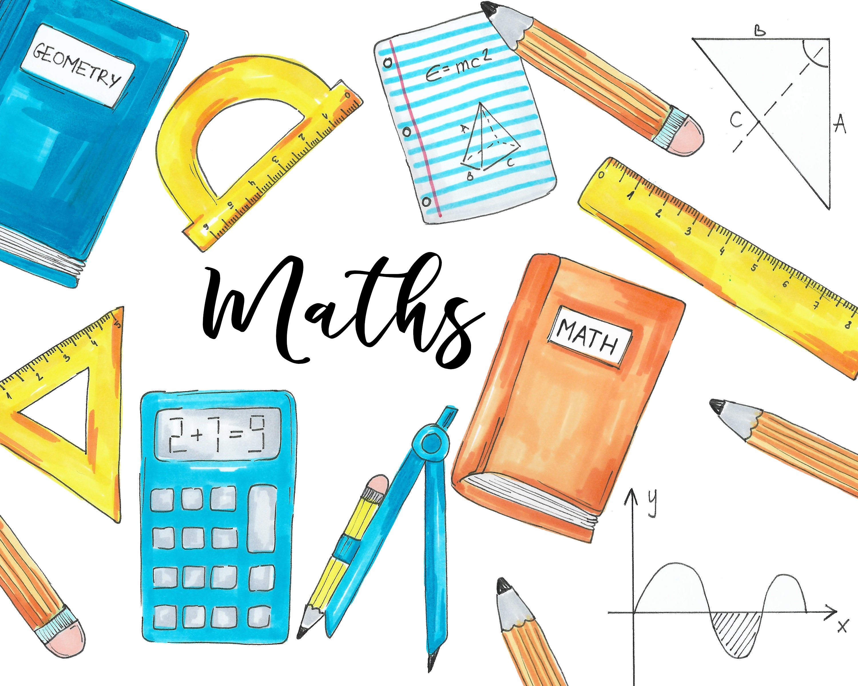 Mathe Zurück zur Schule Handgemalte digitale Clipart Planer | Etsy