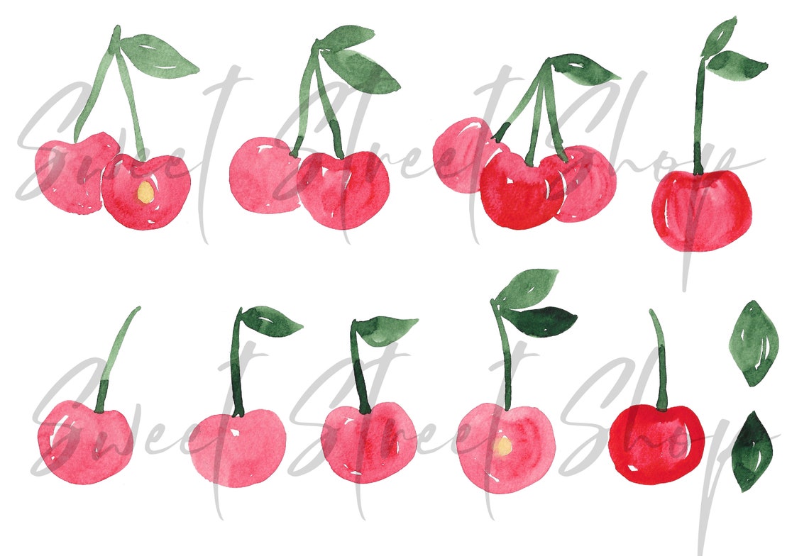 Cherry Watercolor Handpainted Digital Clipart Fruit Cherries | Etsy
