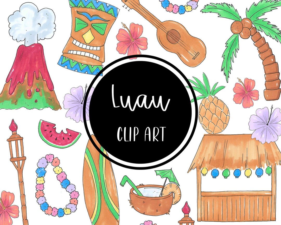 Luau Hand Drawn Clip Art Tiki Party Tropical Download Free Commercial ...