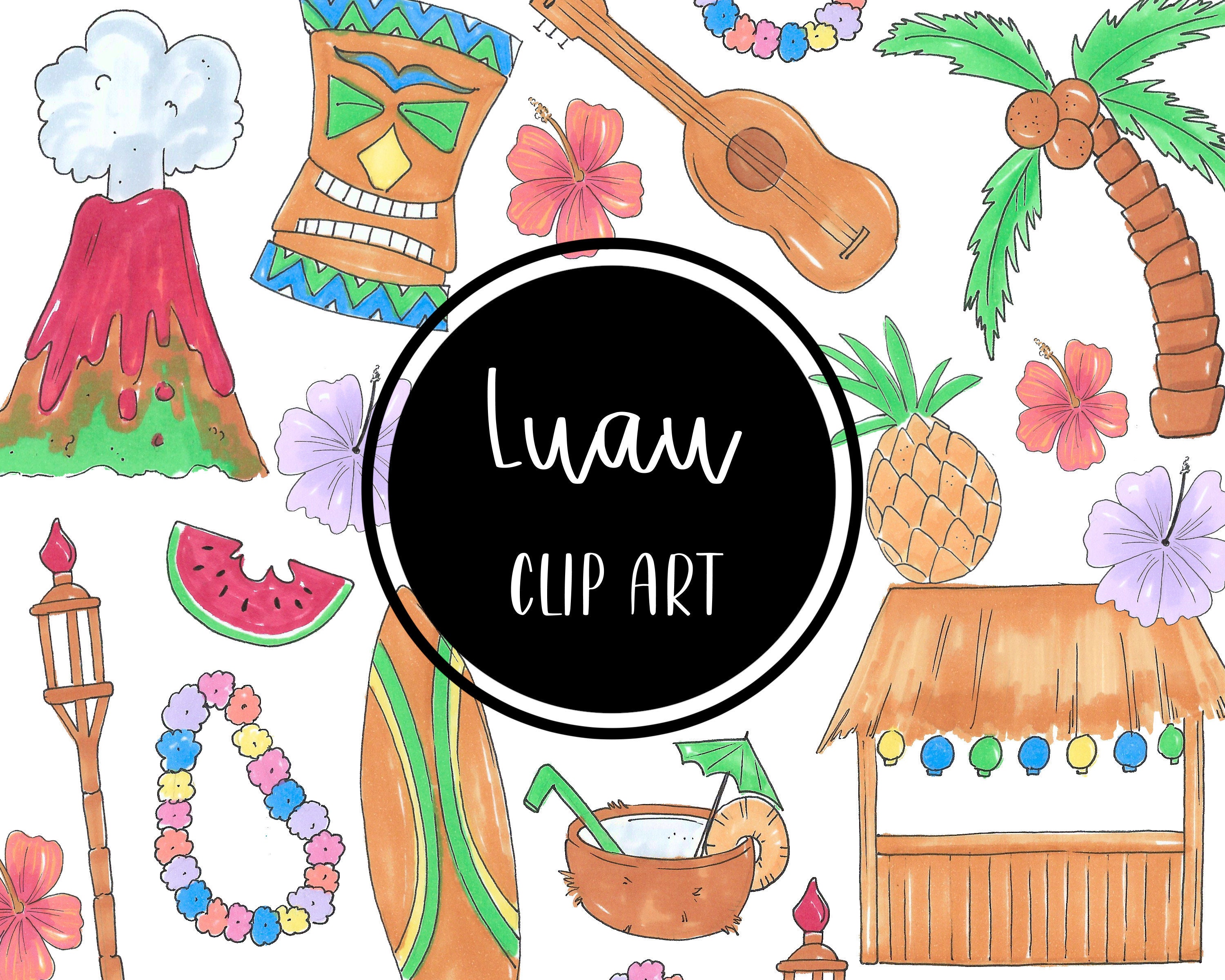 Luau Hand Drawn Clip Art Tiki Party Tropical Download Free - Etsy