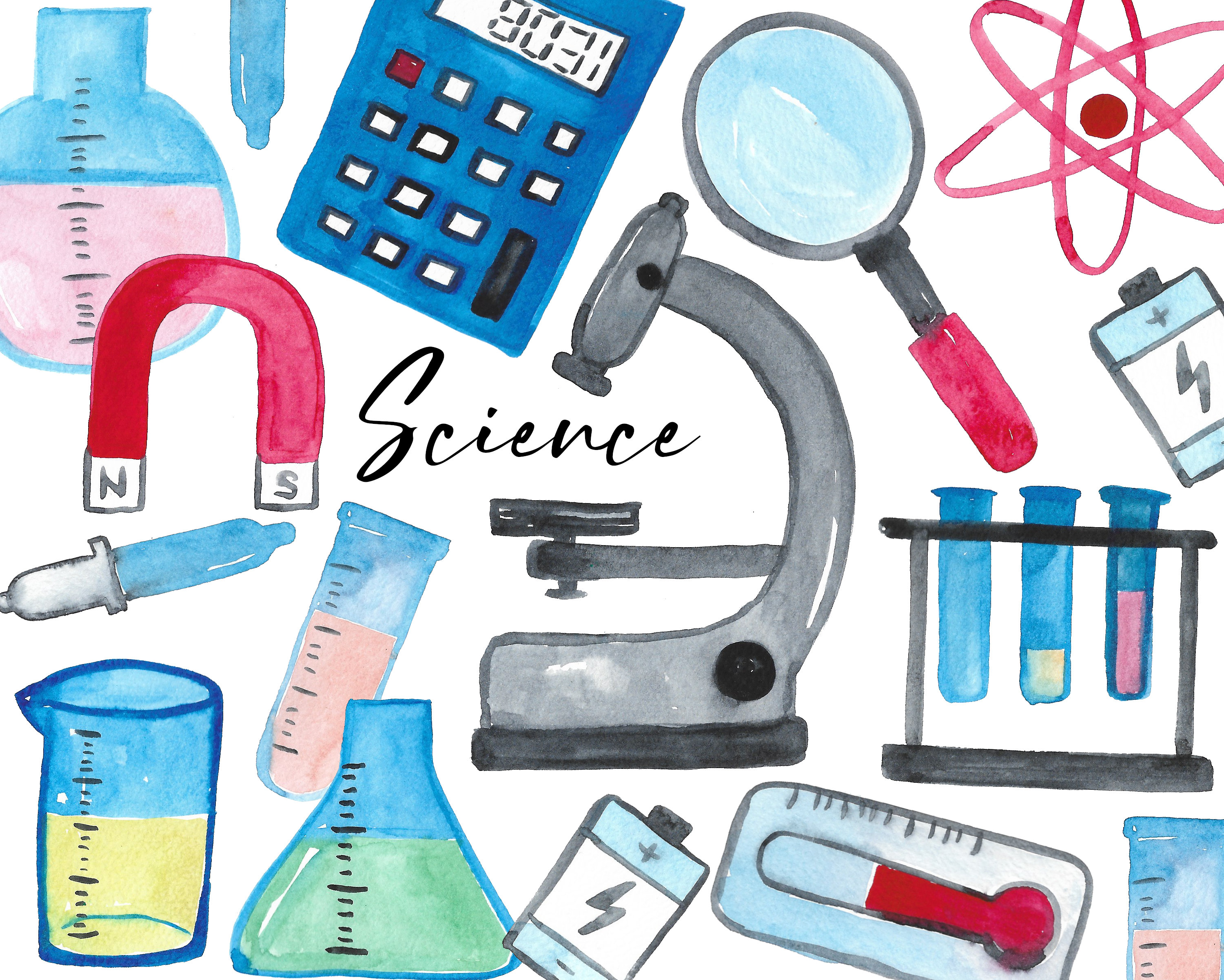 Science Clipart Watercolor Handpainted Digital Clipart School - Etsy