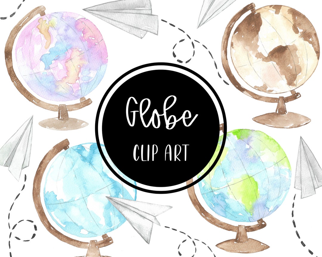 Globe Clip Art Watercolor Handpainted Earth Digital Traveling Clipart ...