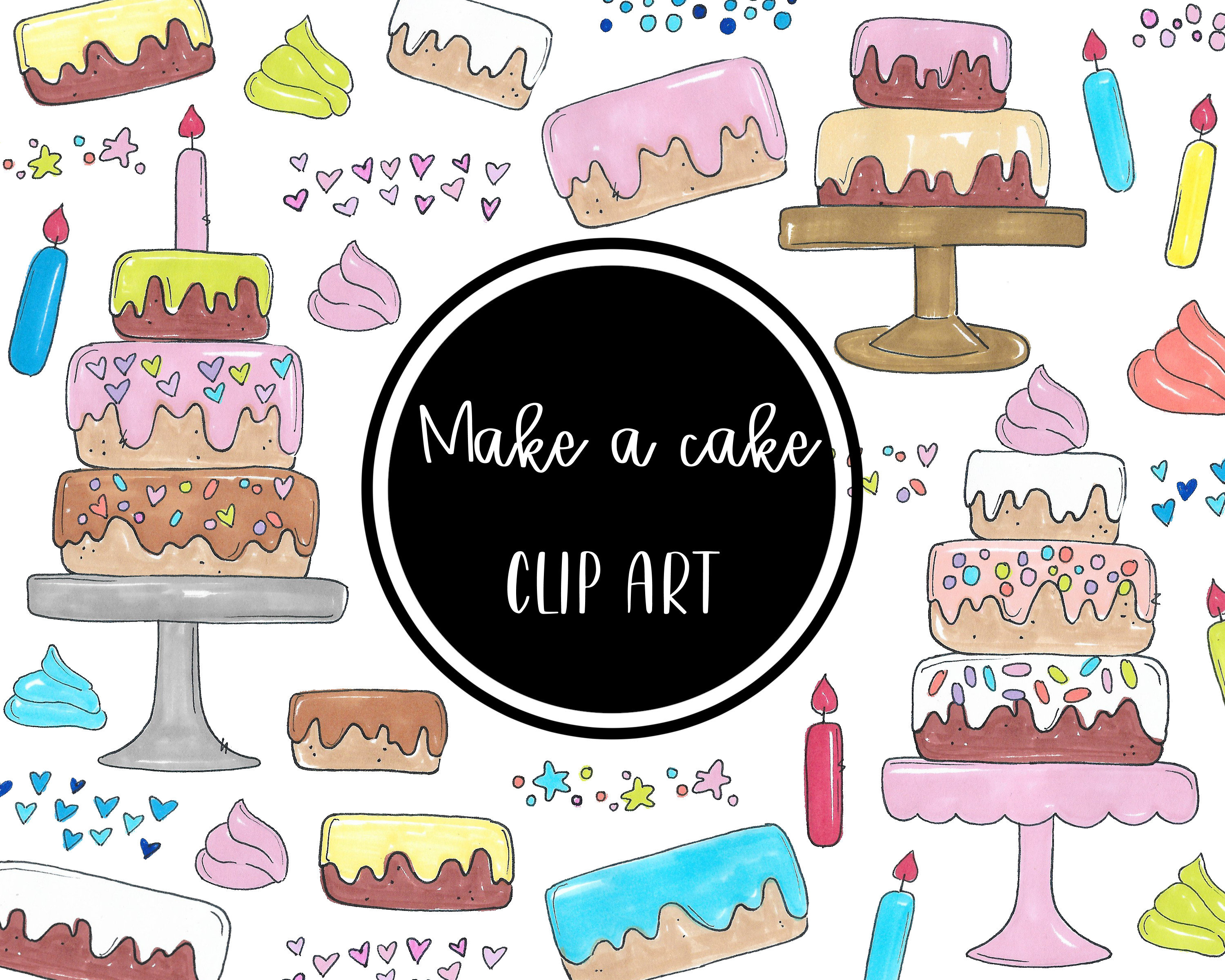 Make a Cake Clip Art Handpainted Watercolor Digital Clipart Birthday ...