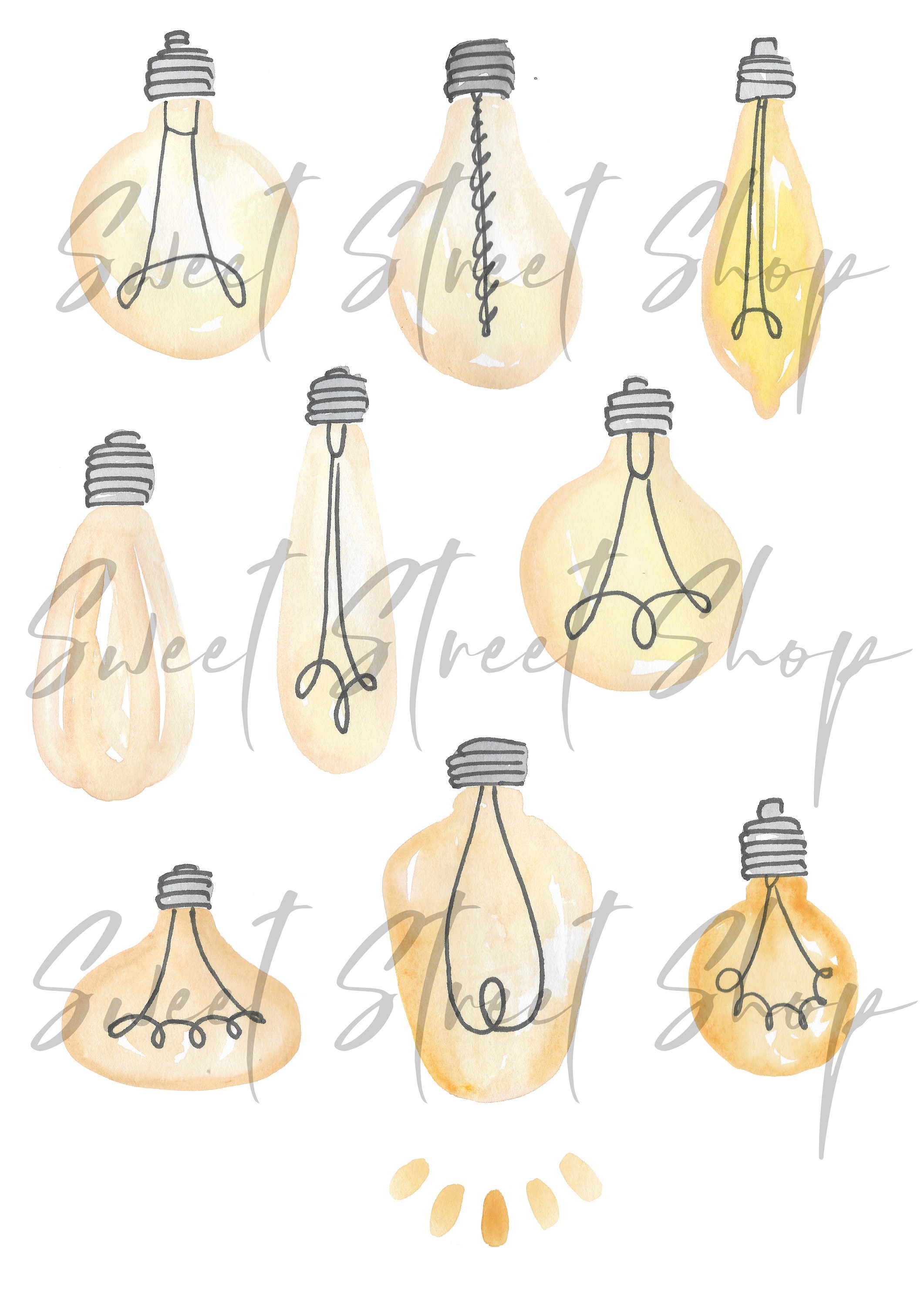 Light Bulb Clip Art Watercolor Handpainted Digital Clipart Light ...
