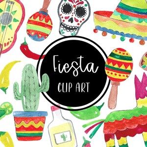 Fiesta Clip Art Watercolor Handpainted Digital Clipart Taco Cinco De ...