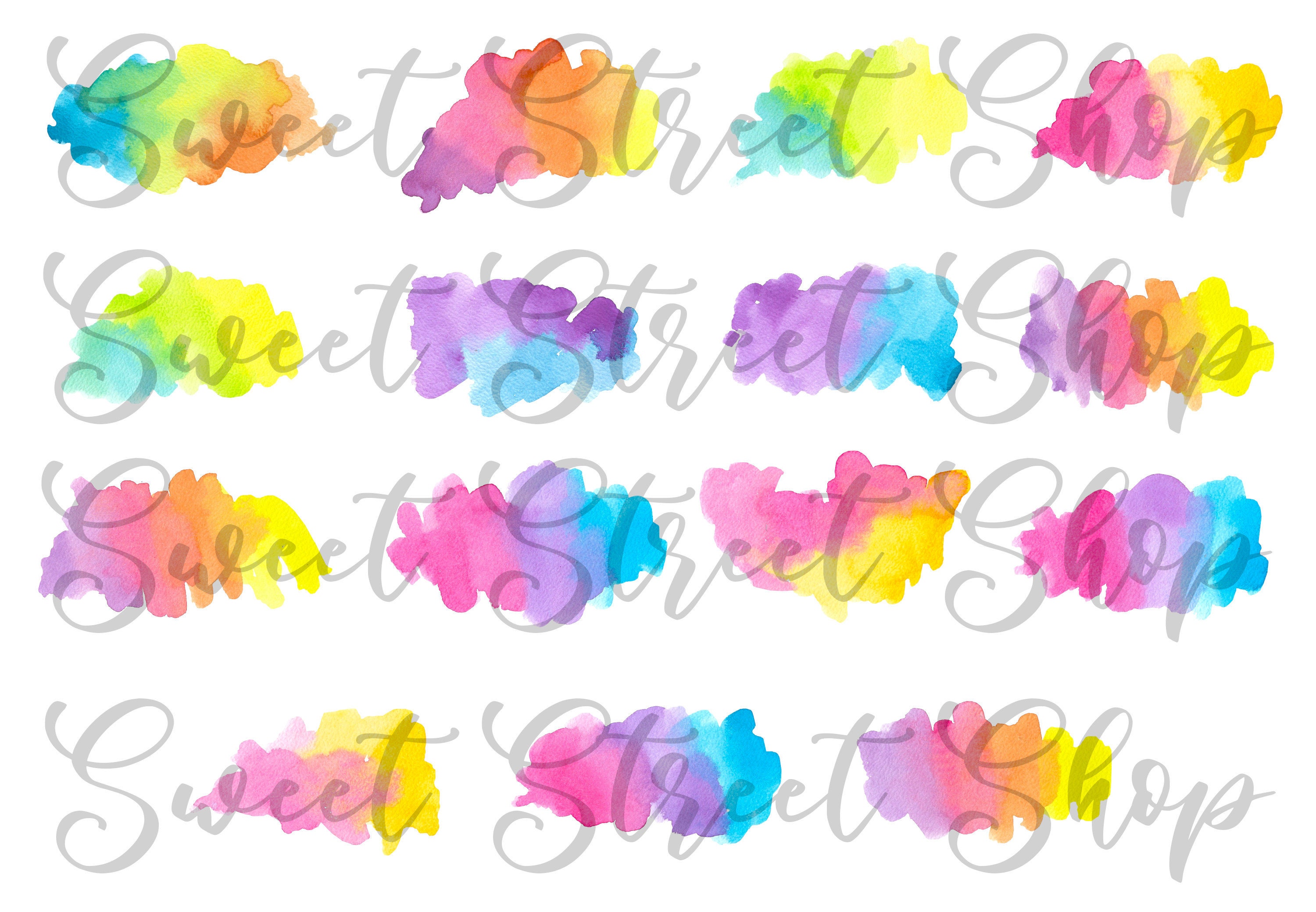 Rainbow Splash Splotches Watercolor Handpainted Digital - Etsy