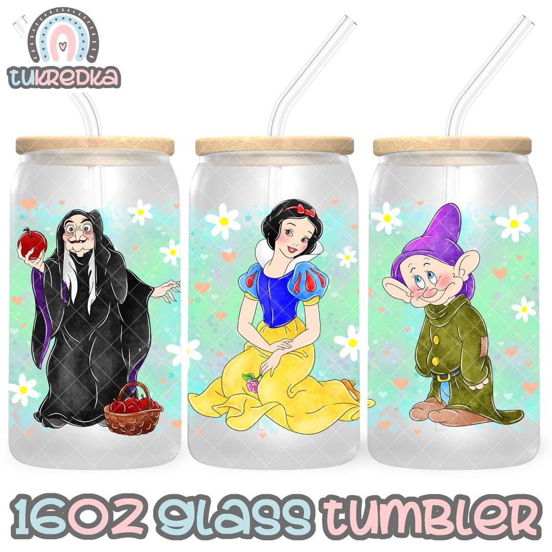 Princess Snow White Cup PNG File DIGITAL DOWNLOAD 16oz Glass Tumbler Design, 16oz Libby Cup Wrap ...