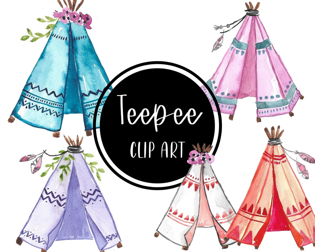 Teepee Clip Art Watercolor Handpainted Digital Clipart Tribal Indian ...