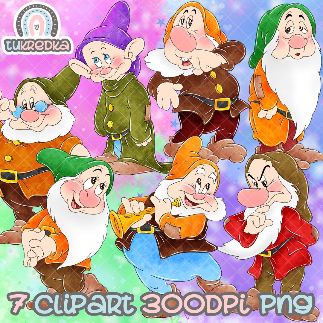 Set of Princess Snow White and the Seven Dwarfs Clip Art PNG, Cartoon ...