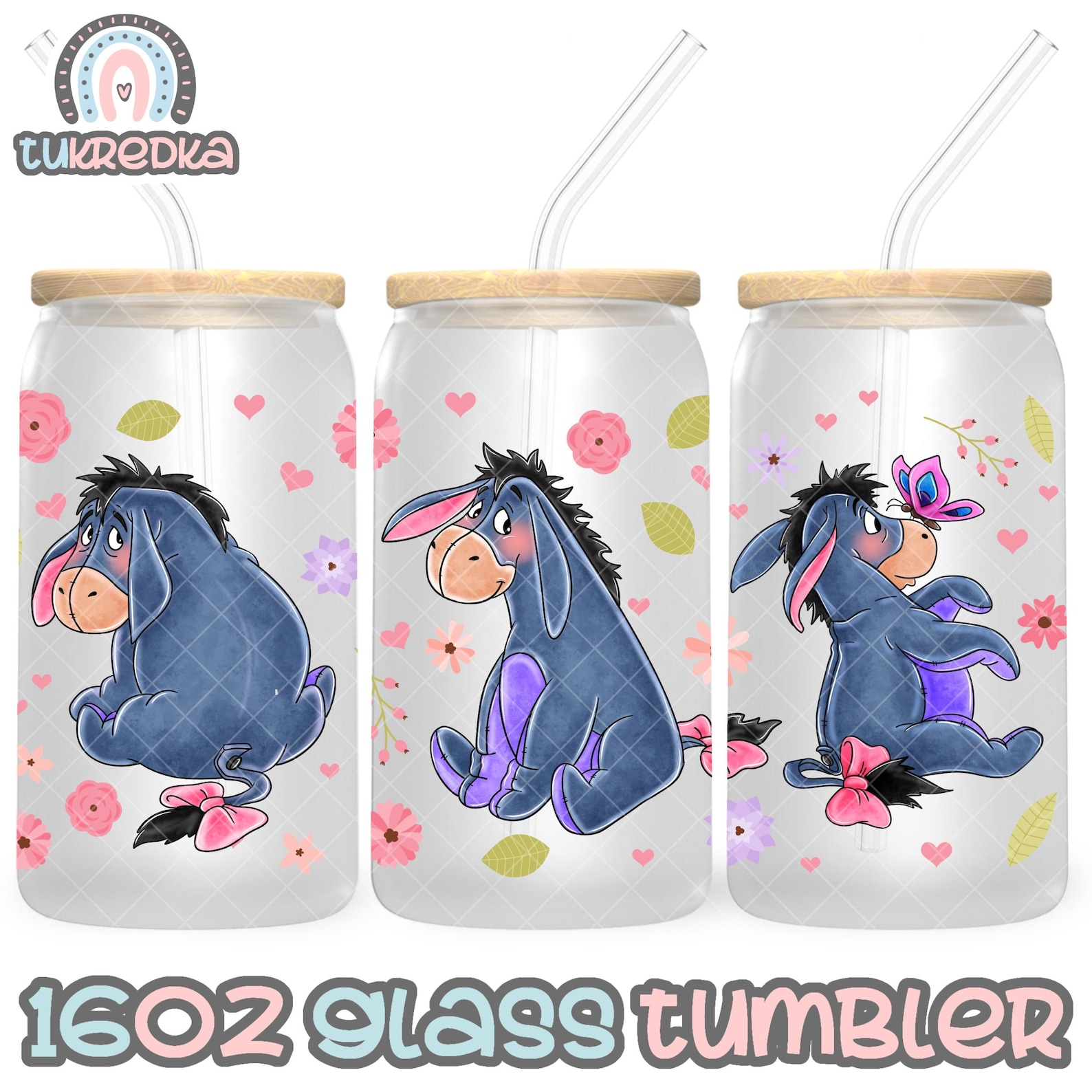 Winnie the Pooh Eeyore Cup PNG File DIGITAL DOWNLOAD 16oz Glass Tumbler ...
