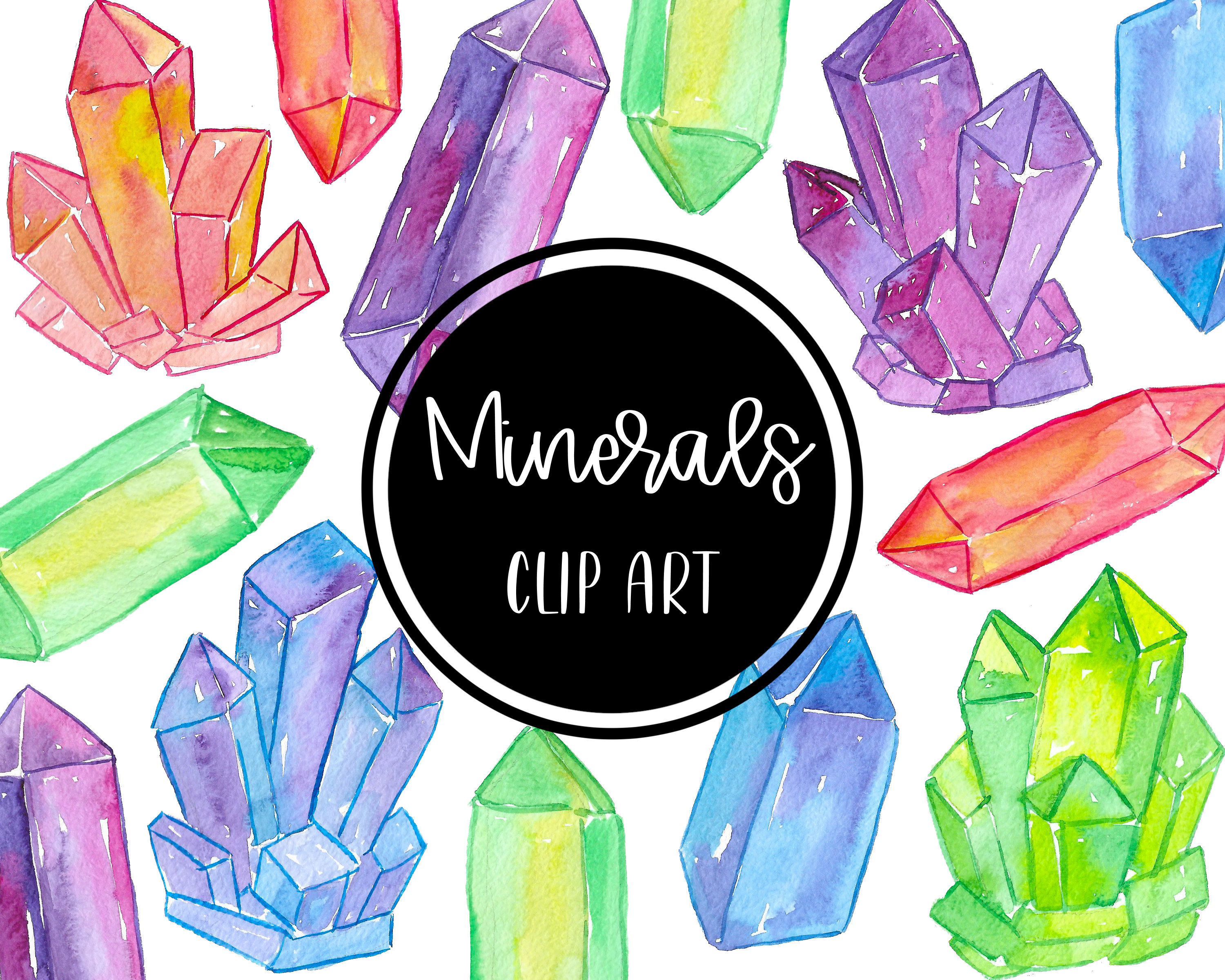 Minerals Clip Art Watercolor Handpainted Digital Clipart Crystal Stones ...