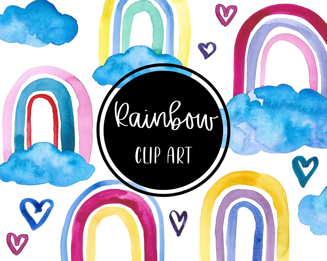 Rainbow Clip Art Watercolor Handpainted Digital Clipart Multicolor ...