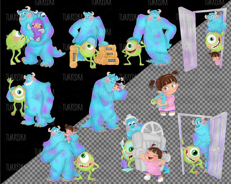 Set of Monsters Sulley Mike Wazowski Boo Clip Art PNG, Cartoon Clipart ...