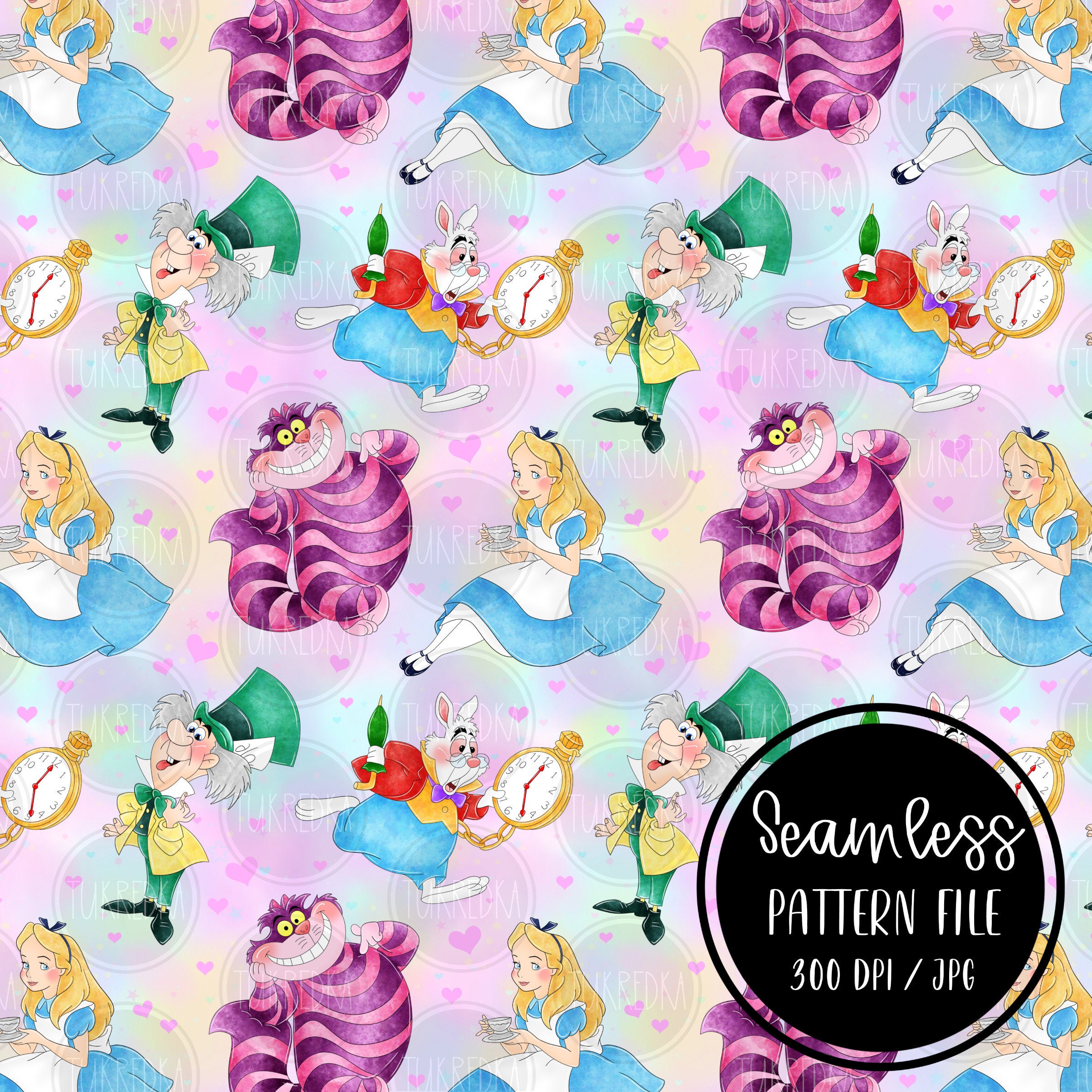 Alice in Wonderland Seamless Pattern, Digital Paper Background JPG - Etsy