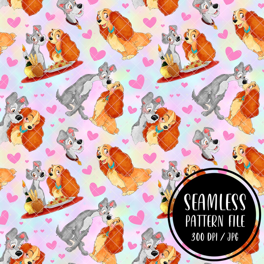 Lady and the Tramp Seamless Pattern, Digital Paper Background Download ...