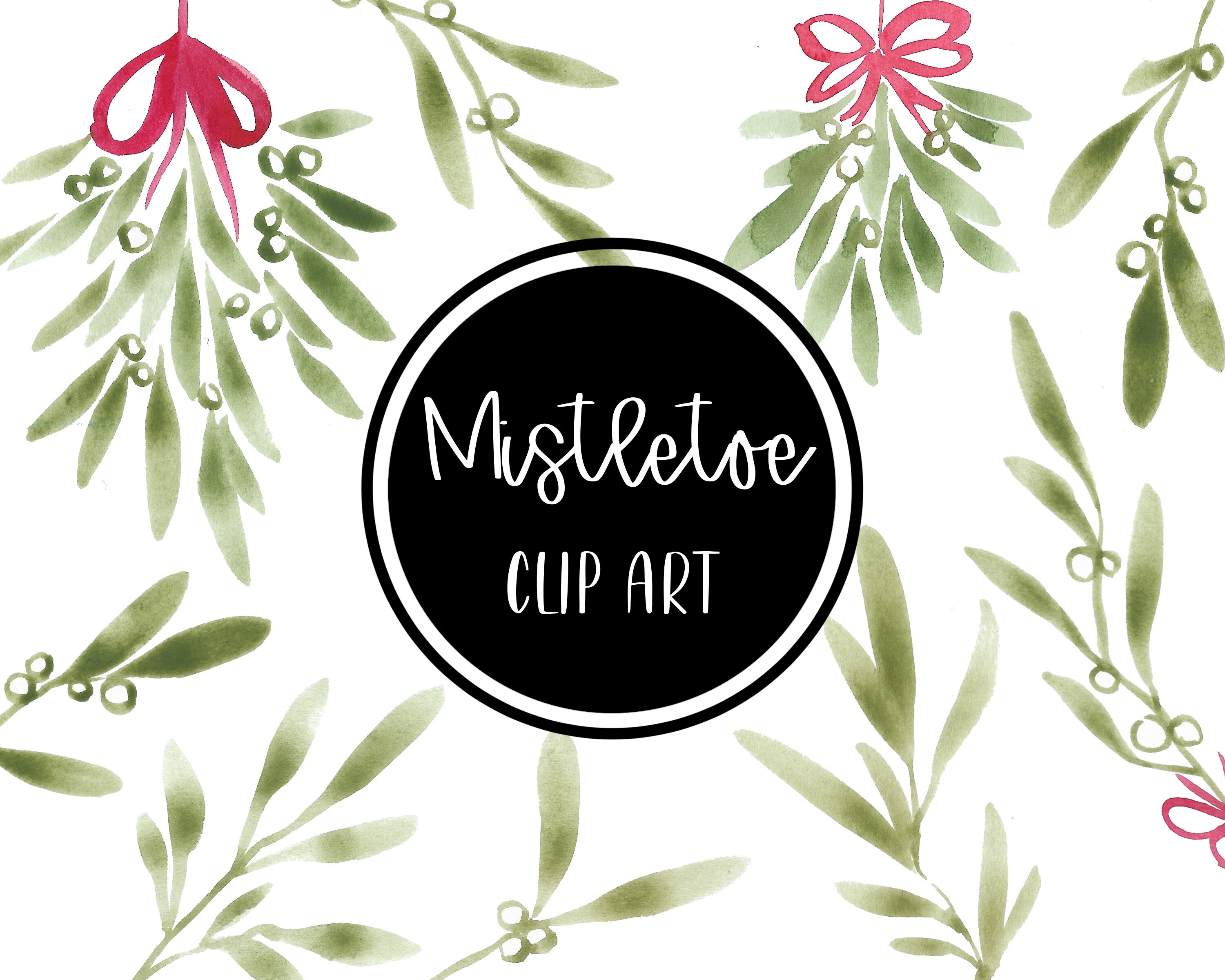 Mistletoe Christmas Clip Art Watercolor Handpainted Digital Clipart ...