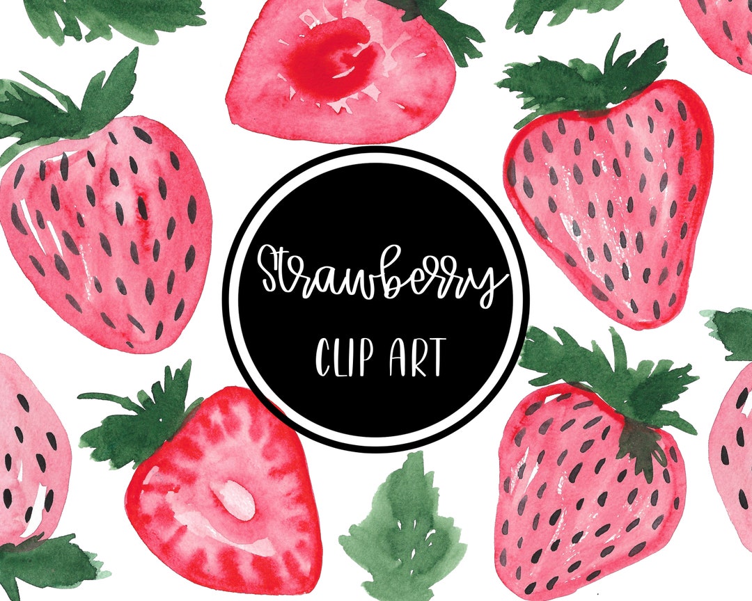 Strawberry Watercolor Handpainted Digital Clip Art Clipart Fruit ...