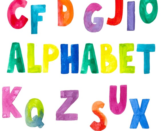 Alphabet Clip Art Watercolor Doodle Clipart Cards Download | Etsy