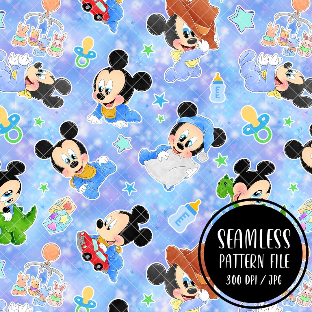 Mickey Mouse Baby Toddler Seamless Pattern, Digital Paper Background ...