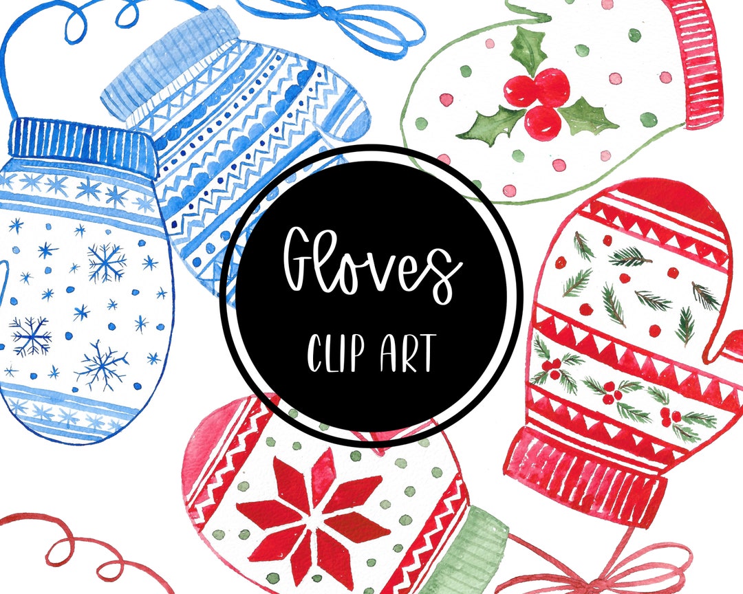 Christmas Gloves Clip Art Watercolor Handpainted Digital Clipart Winter ...