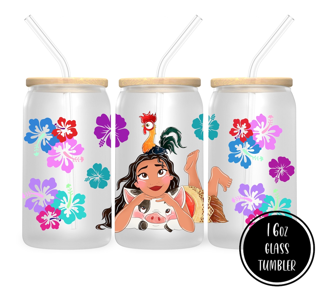 Princess Moana Heihei Cup PNG File DIGITAL DOWNLOAD 16oz Glass Tumbler ...
