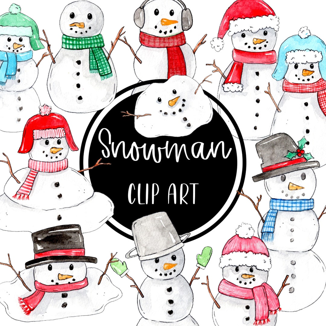 Snowman Christmas Watercolor Digital Clip Art, Winter Clip Art Snowman ...