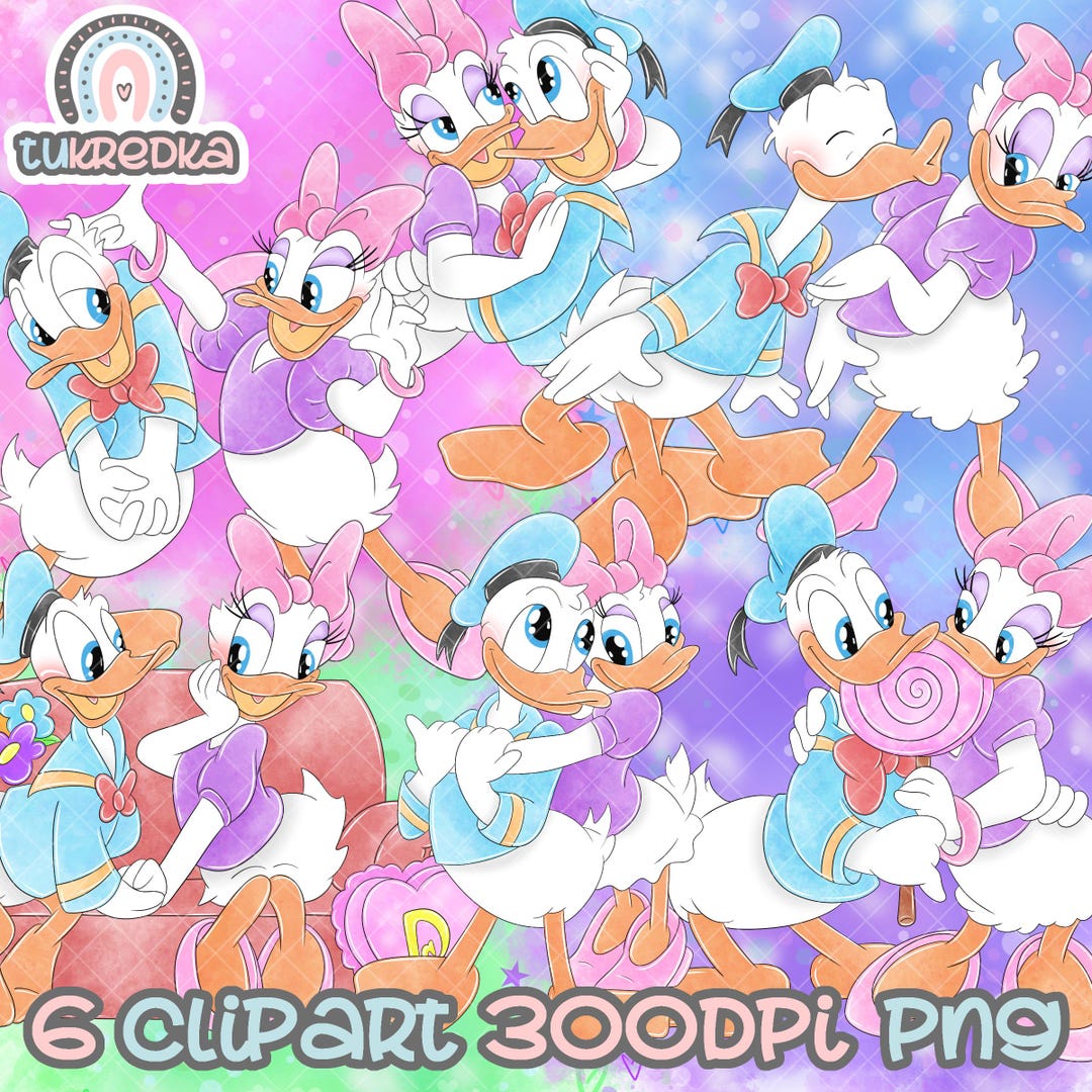 Set of Donald and Daisy Clipart, PNG Clip Art, Cartoon Sublimation PNG ...
