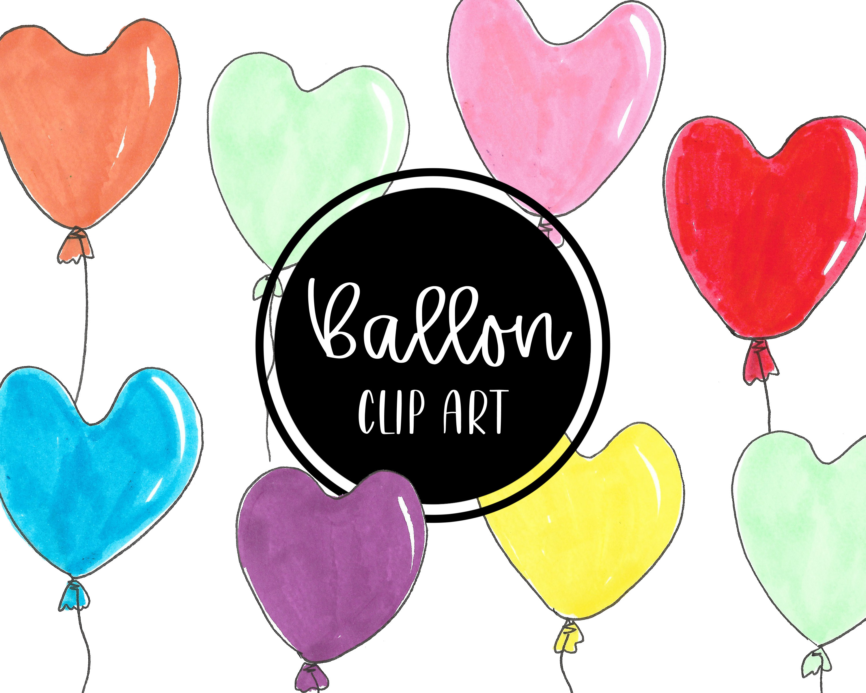 Heart Balloon Clip Art Watercolor Handpainted Digital Clipart Valentine ...