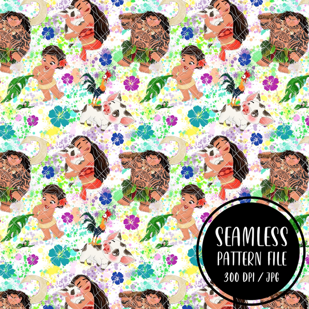 Princess Moana Seamless Pattern, Digital Paper Background Download JPG ...