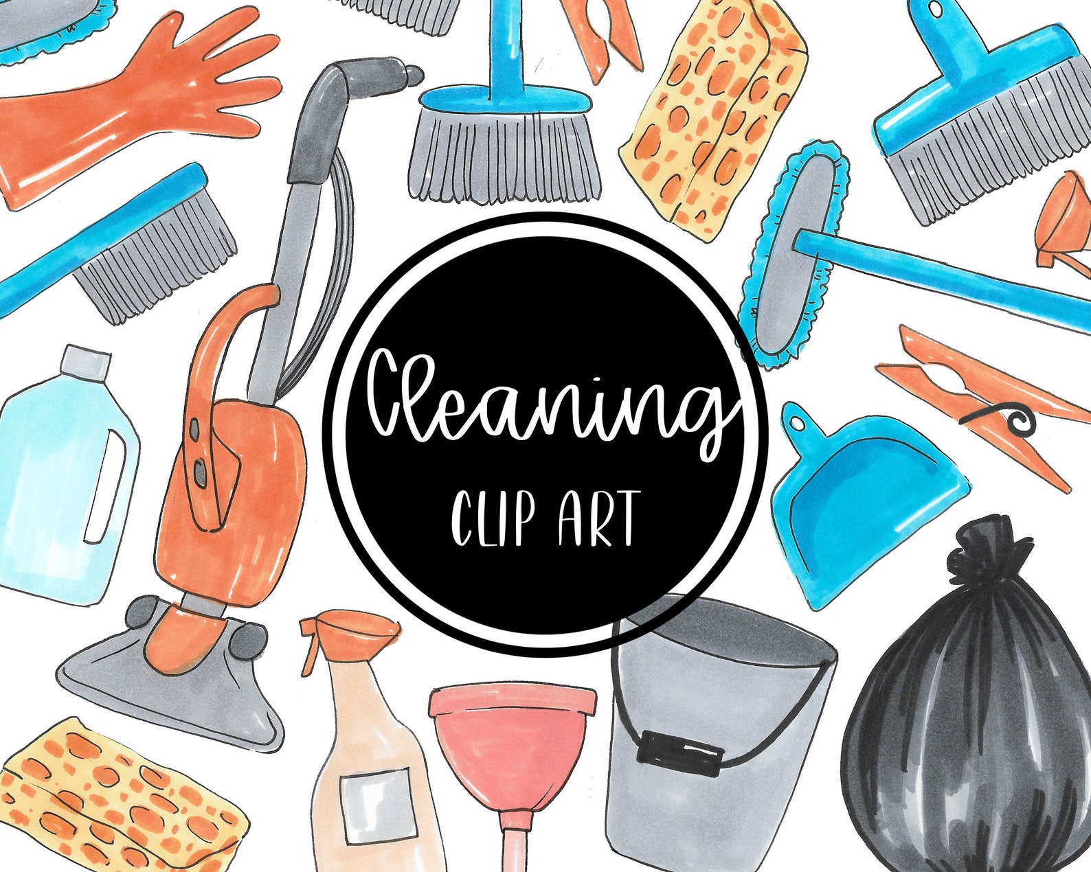 Cleaning Clip Art Watercolor Handpainted Digital Clipart House Carer ...