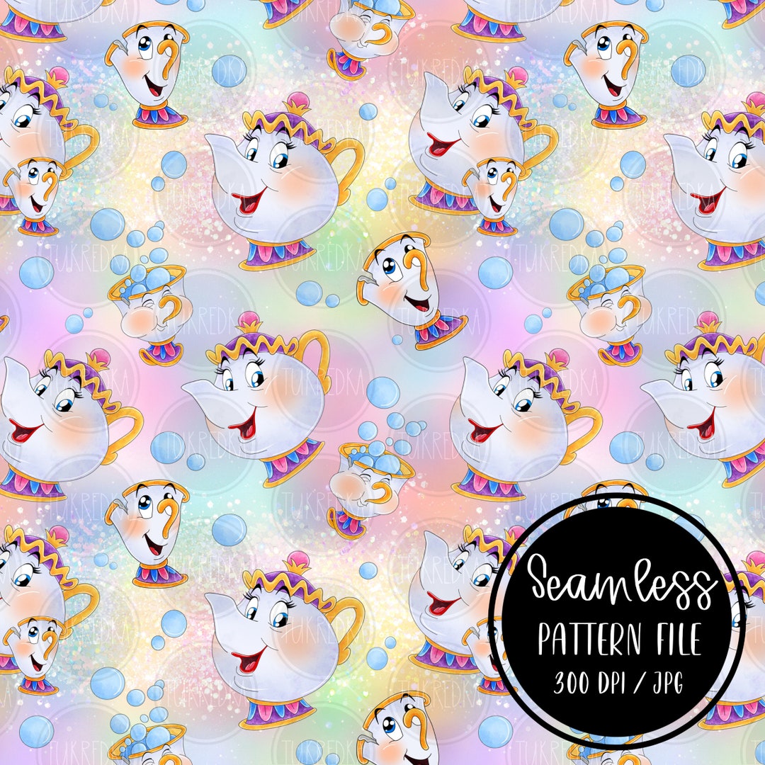 Princess Mrs Teapots & Chip Clipart, Beauty and the Beast Seamless ...