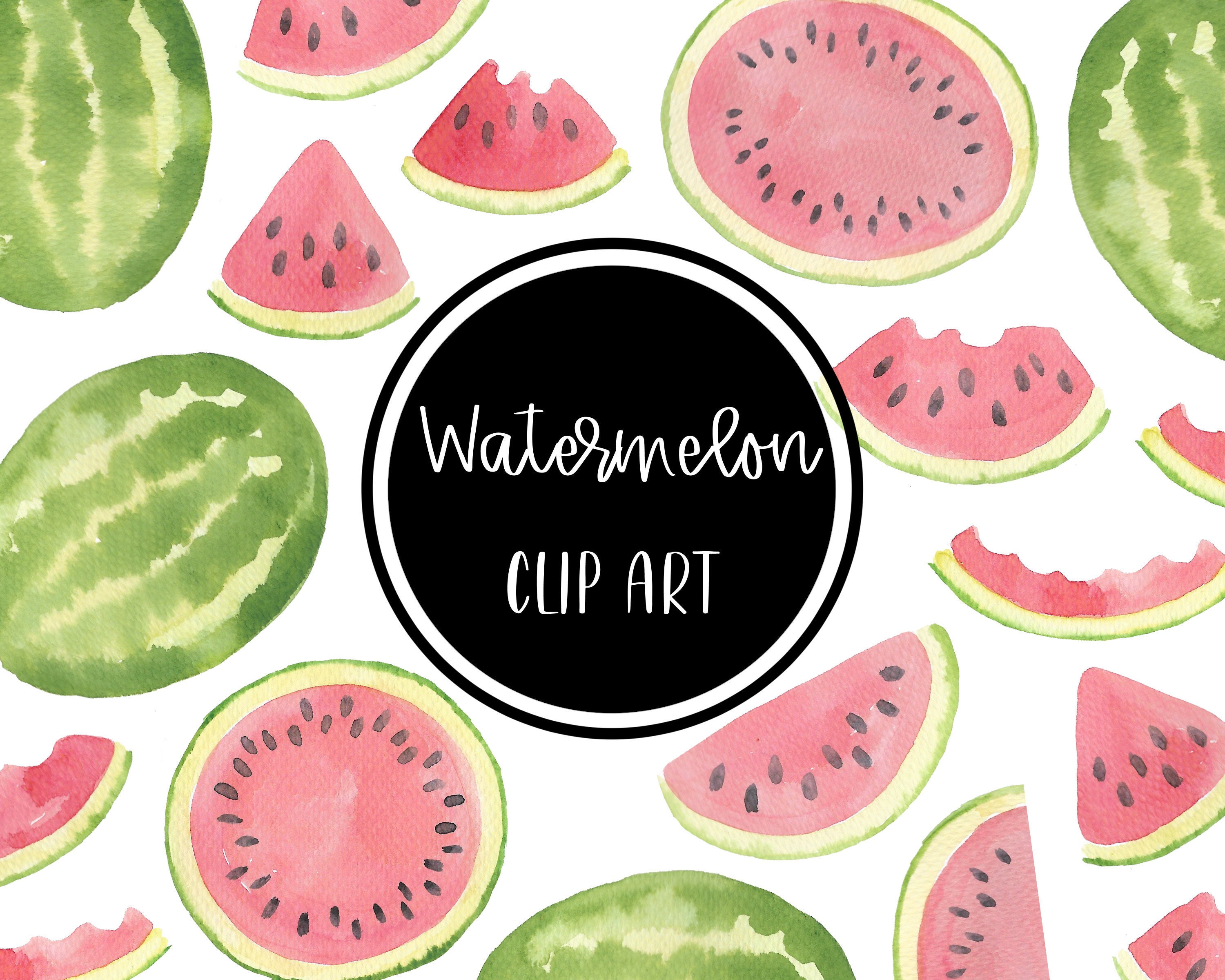 Watermelon Clip Art Watercolor Handpainted Digital Clipart Fruit Cards ...