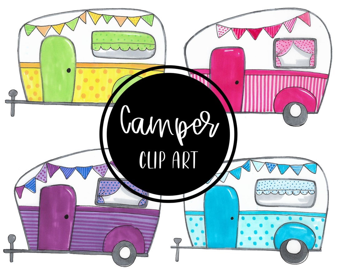 Camper Clip Art Watercolor Handpainted Digital Travel Camping Summer ...