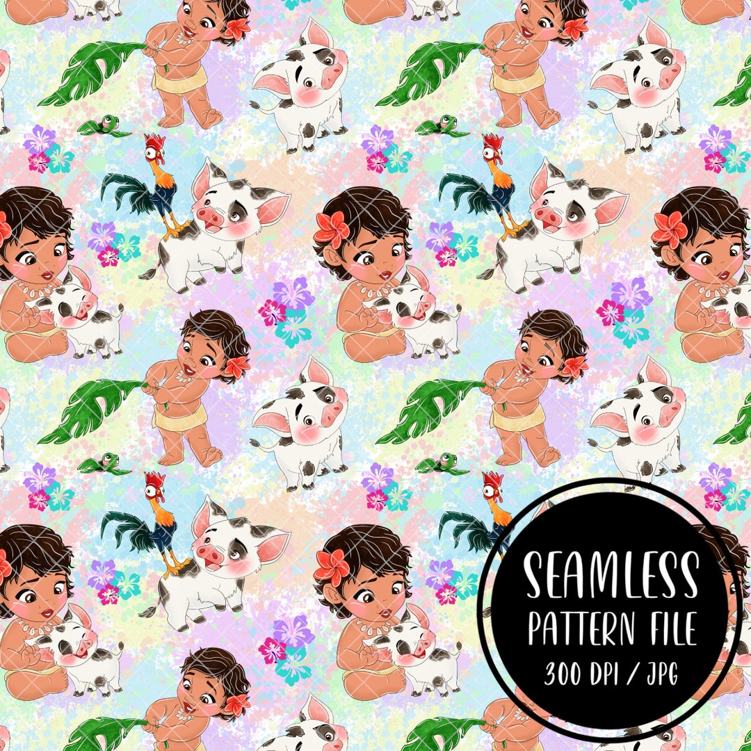 Princess Moana Seamless Pattern, Digital Paper Background Download JPG ...