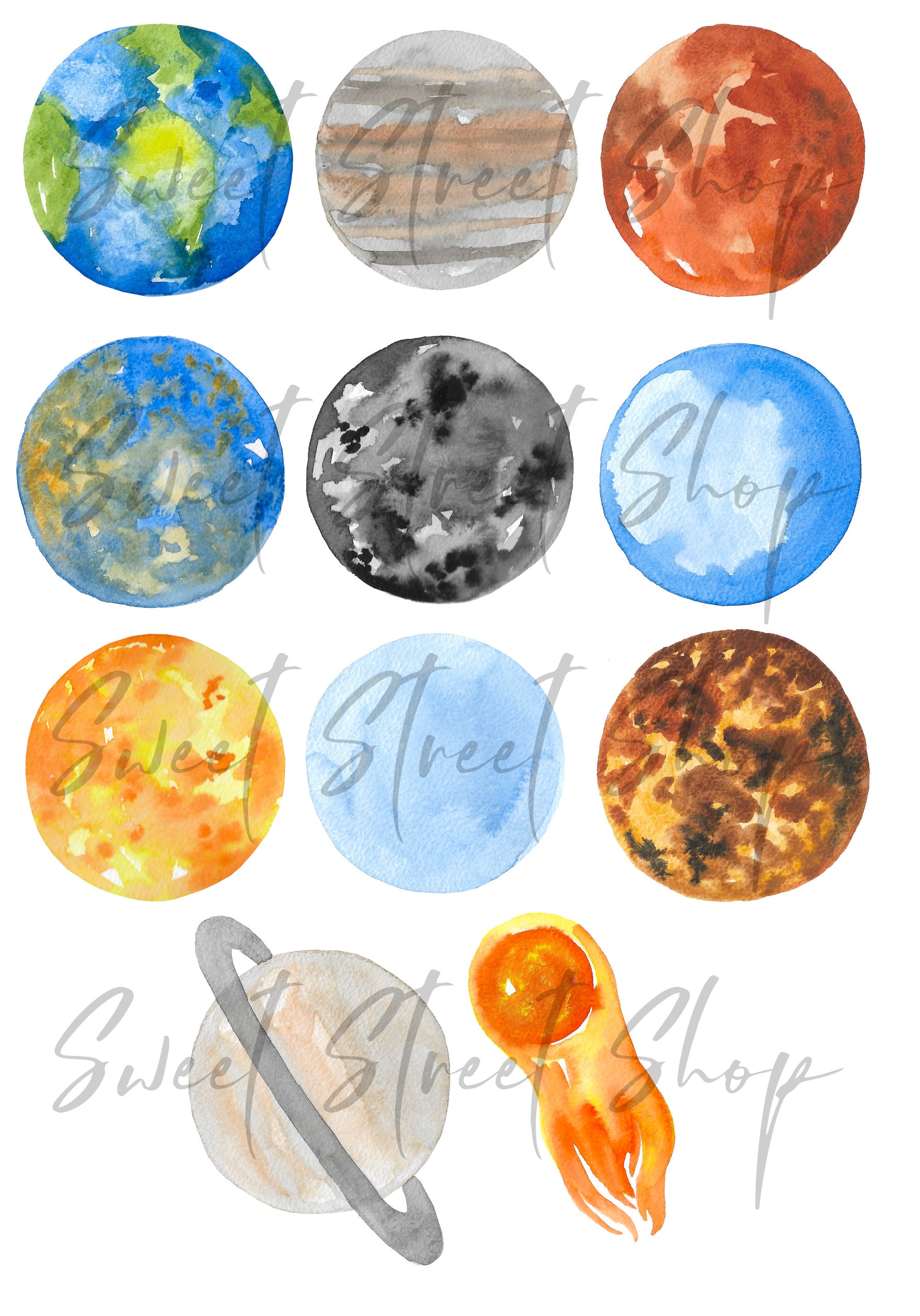 Planets Clip Art Watercolor Handpainted Digital Clipart Star - Etsy