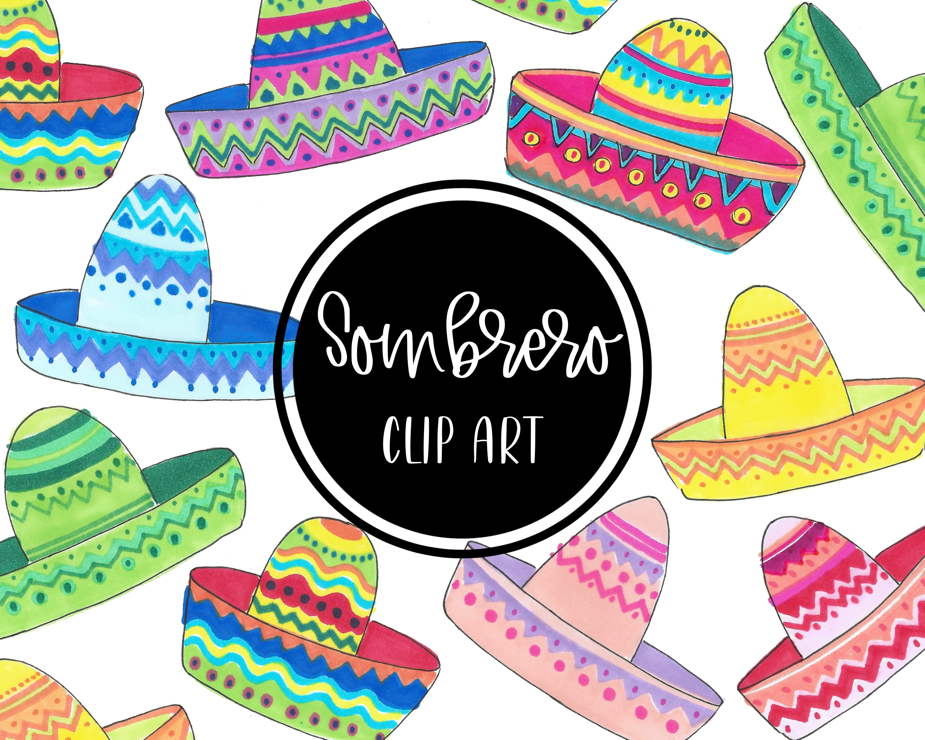Sombrero Clip Art Watercolor Handpainted Digital Clipart Fiesta Mexico ...