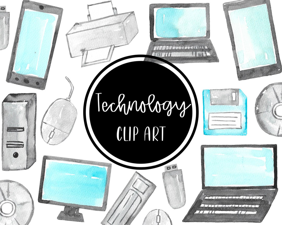 Technology Clip Art Watercolor Handpainted Digital Clipart Computer ...