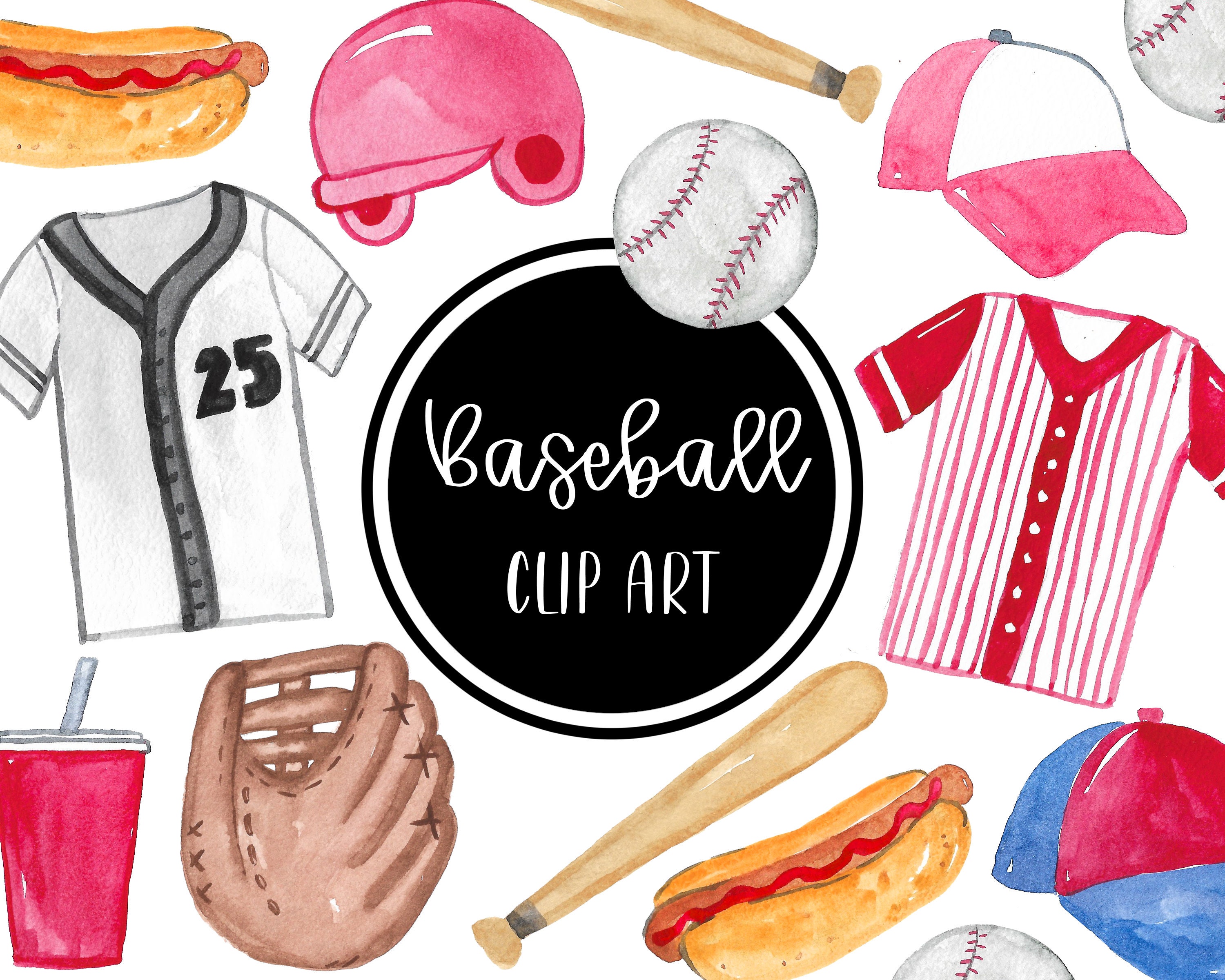 Baseball Clip Art Watercolor Handpainted Digital Clipart - Etsy