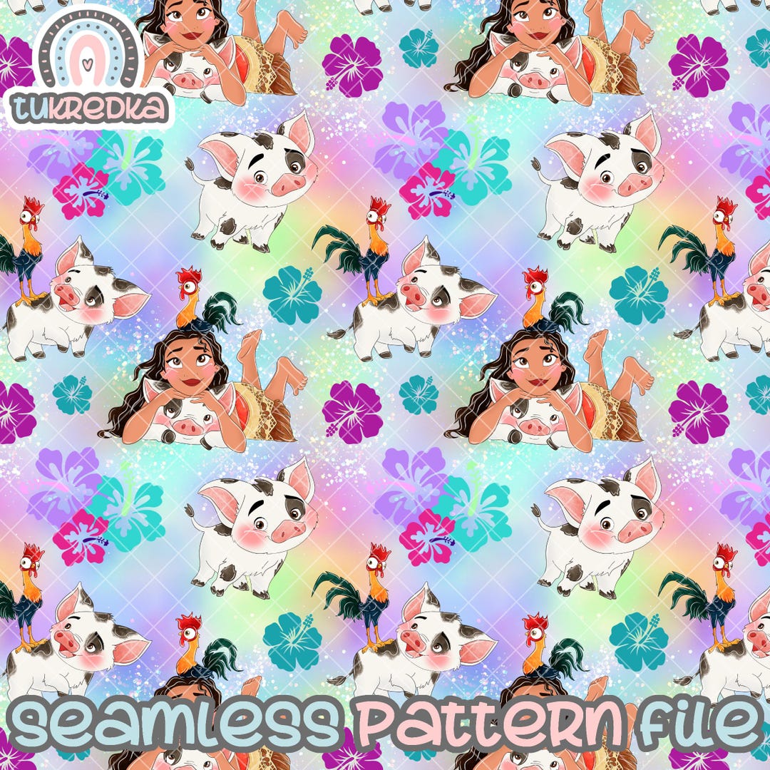 Princess Moana Seamless Pattern, Digital Paper Background Download JPG ...