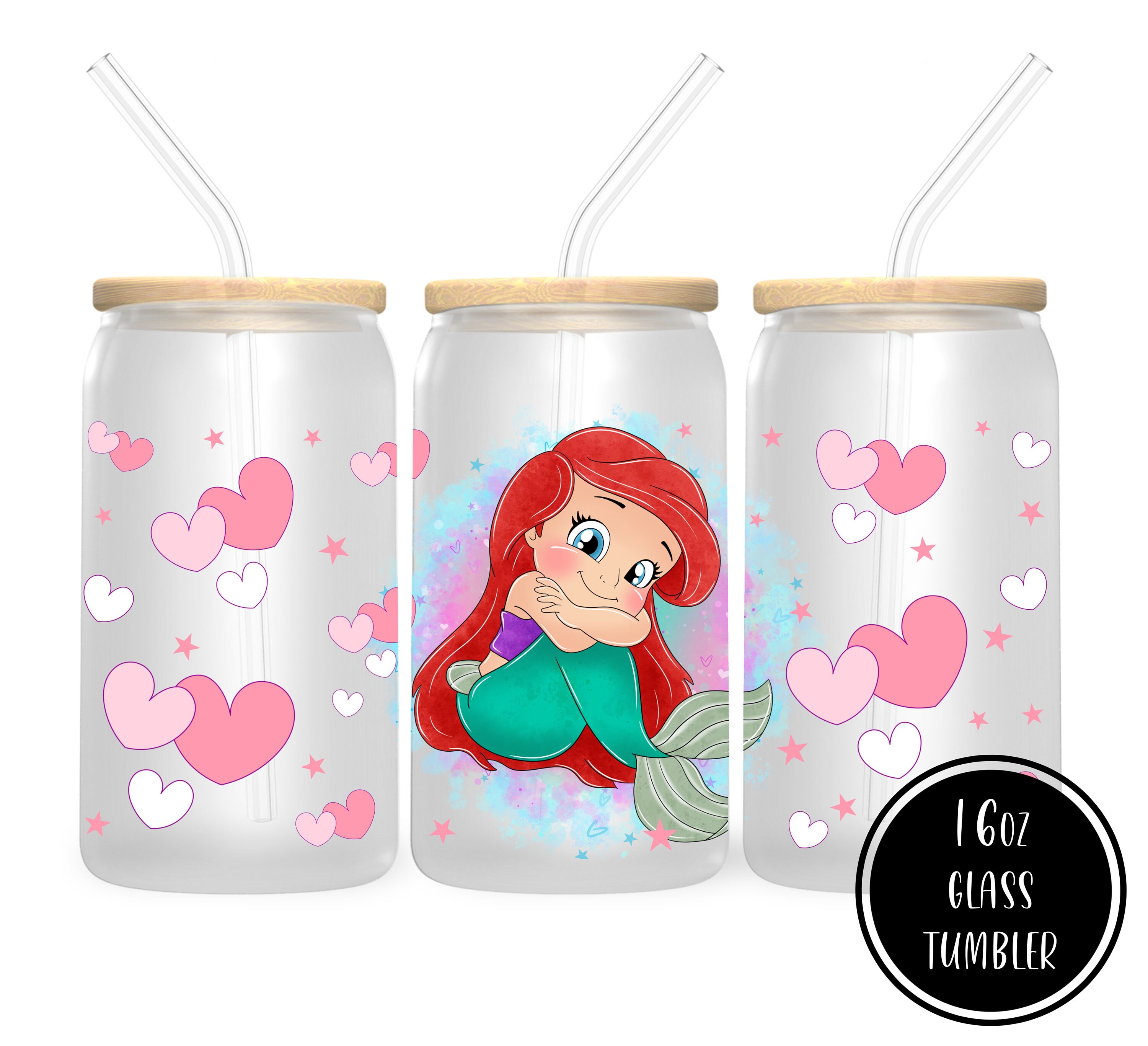 Princess Ariel Cup PNG File DIGITAL DOWNLOAD 16oz Glass Tumbler Design ...