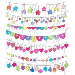 Bunting Watercolor Handpainted Digital Clipart Multicolor Colorful ...