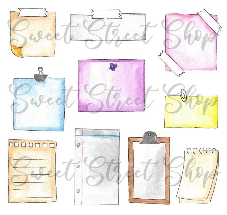 Note Paper Clip Art Handpainted Digital Clipart Planner - Etsy