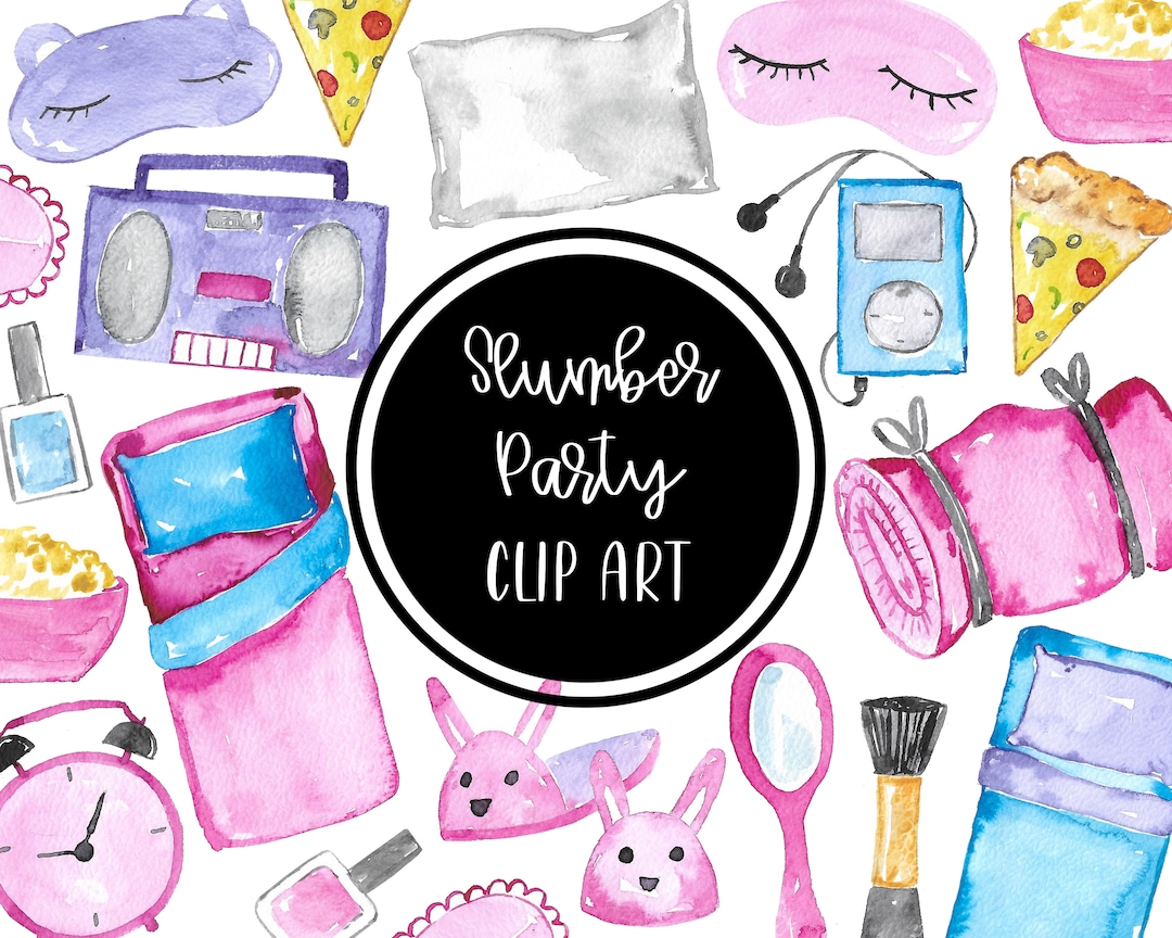 Slumber Party Clip Art Handpainted Digital Clipart Sleep Over Party ...