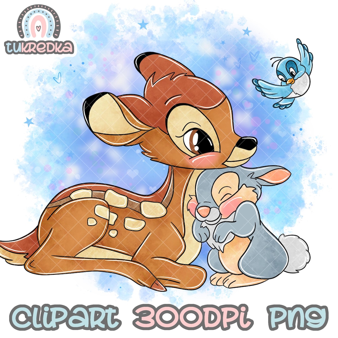 Bambi and Thumper Rabbit Cute Clip Art PNG, Cartoon Clipart Sublimation ...